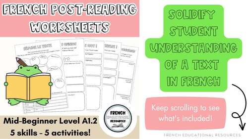 French post-reading activities and worksheets - Mid-Beginner level A1.2