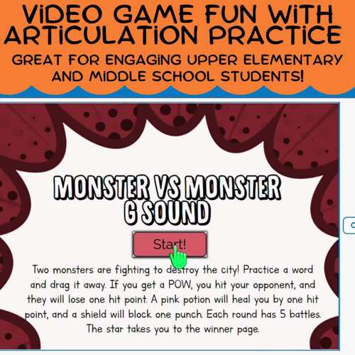 SH Articulation Monster Fight Boom Cards Game for Speech Therapy
