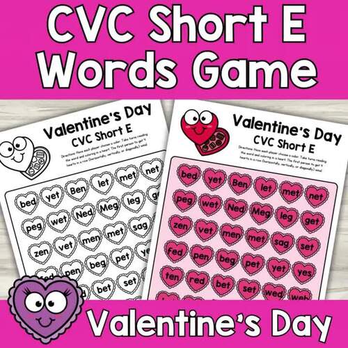 CVC Short E Valentine's Day Game | Fun Reading Center Station Activity