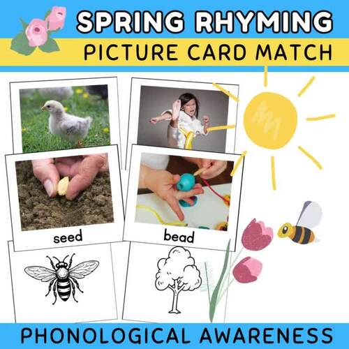 Spring Themed Rhyming Words Picture Cards Match Game by Your Panda Pal