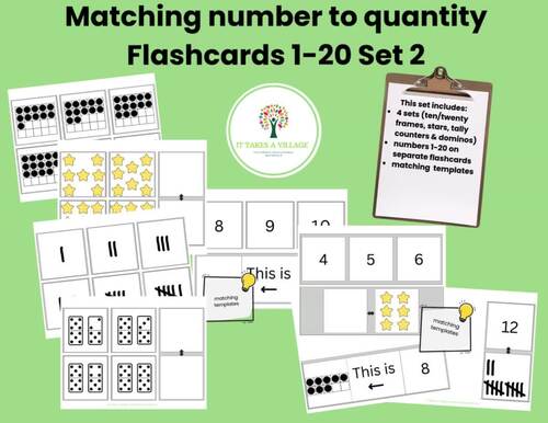 Match numbers with objects Flashcards (11 x 8.5) Set 2 | TPT