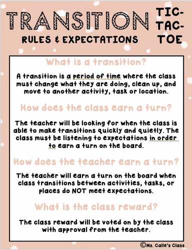 Transition Tic-Tac-Toe Classroom Incentive and Management Game | TPT