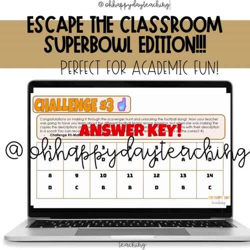Super Bowl Escape The Classroom | Football Literacy Project | Escape ...
