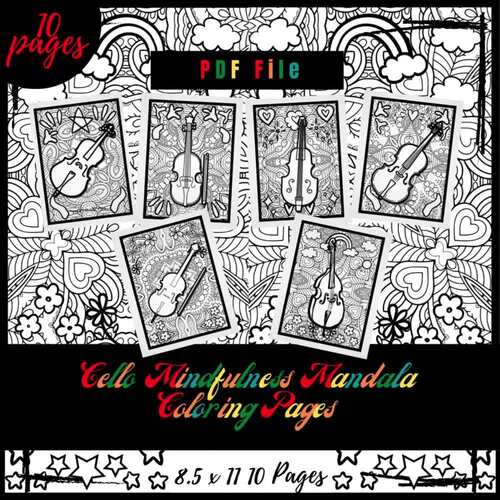 Cello Mindfulness Mandala Coloring Pages, Music Coloring Printable ...