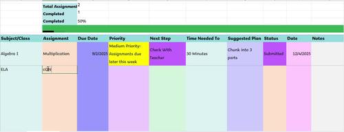 Editable Student Assignment Tracker (Excel) | Digital Planner for Middle & High