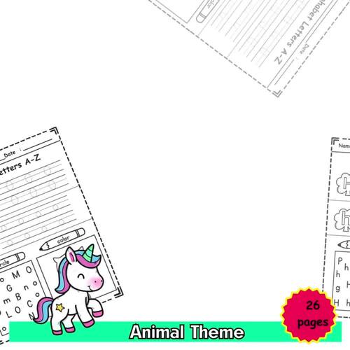 Alphabet Letter Hunt, Tracing & Coloring A–Z | Animal Theme Worksheets