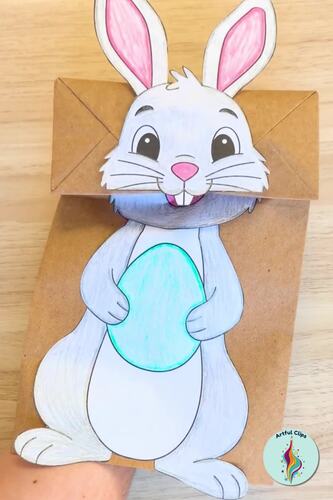 Easter Bunny Paper Bag Puppet Craft Templates & Kindergarten Writing ...