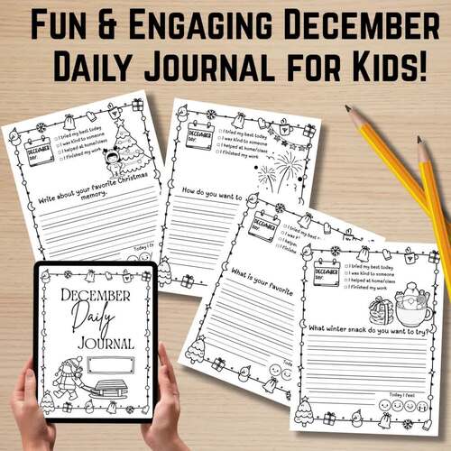 December Daily Writing Journal for Kids | 31 Prompts | Winter Printable ...
