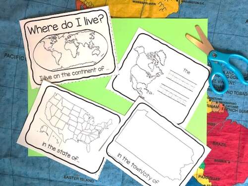 Where Do I Live? booklet- Learn your continent, country, state, and town