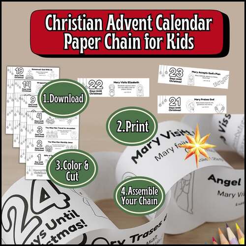 Christian Advent Calendar Paper Chain | 25-Day Nativity Story Countdown ...