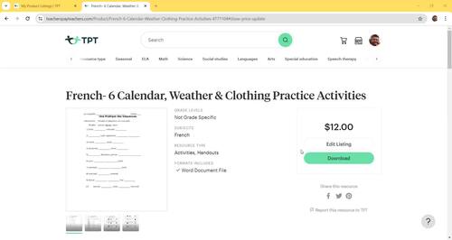 French- 6 Calendar, Weather & Clothing Practice Activities | TPT