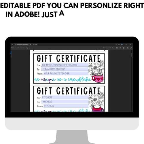 Customizable Gift Certificates | Winter Theme by Thriving Teacher Inc
