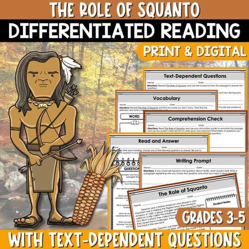 Squanto Thanksgiving Differentiated Close Reading Passage & Activities ...