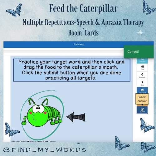 Feed the Caterpillar Apraxia & Articulation Multiple Repetition Boom Cards