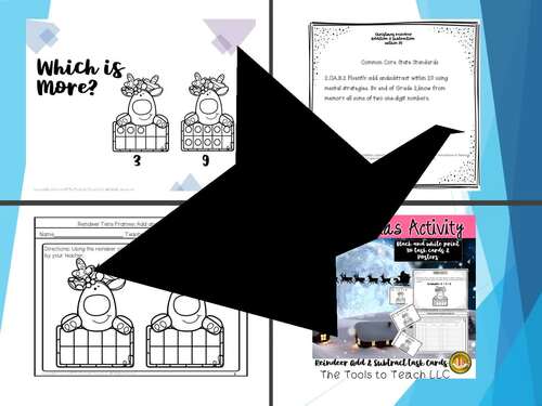 Christmas Reindeer Add or Subtract to 20 Tens Frames Black and White ...