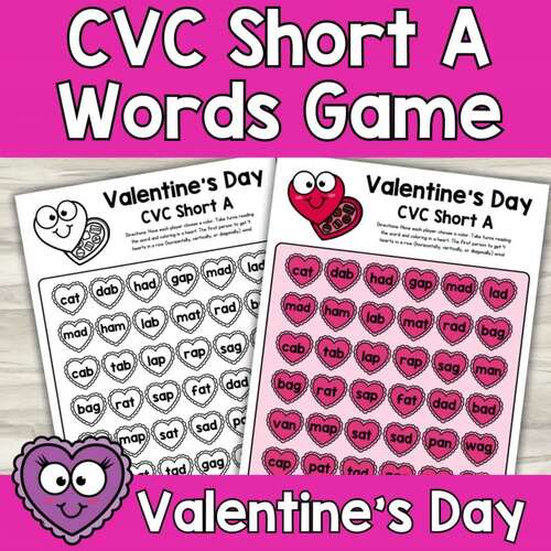 CVC Short A Valentine's Day Game | Fun Reading Center Station Activity