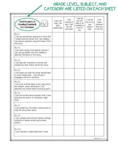 Washington State Second Grade "I Can" Learning Standards Checklists
