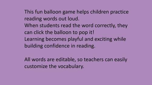 Editable Sight Word Game PPT | Balloon Pop ESL Activity | No Prep ...