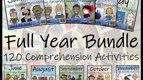 Full Year Close Reading Comprehension Book Bundle | 3rd Grade & 4th Grade