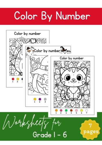 Color By number worksheets for grade 1- 6 students by Montira ...