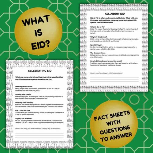 Eid al-Fitr Facts with Questions, 2 Downloadable Sheets by PixelCraft