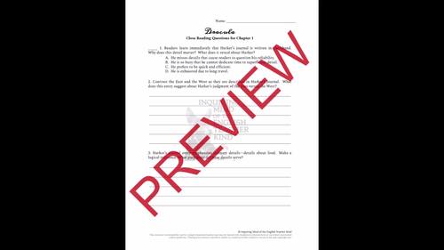 Dracula by Bram Stoker Close Reading Worksheets Bundle (Printables)