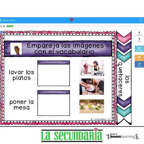 Spanish Chores Vocabulary Digital Task Cards | BOOM CARDS | Distance ...