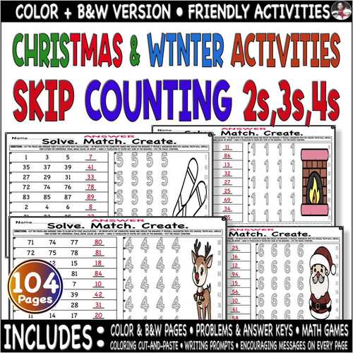Christmas Winter Skip counting 2s 3s 4s Tracing 1-9 Draw Color Games ...
