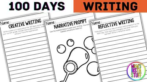 100th Day of School Writing Prompts with Graphic Organizers by MrM ...