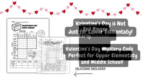 Valentines Day Activities Logic Puzzle FREE Word Search Maze Teacher Cards