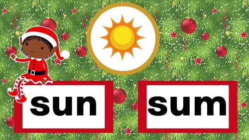 Christmas Kindergarten CVC Word Fluency Activity Digital No Prep Word Match