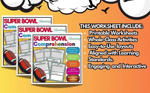 Super Bowl Reading Comprehension Passages 3rd,4th,5th,6th,7th,8th,9th