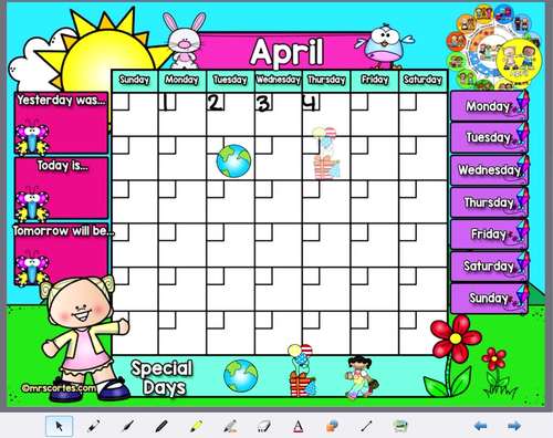 Morning Calendar For MIMIO Board - April (Spring) by mrscortes | TPT