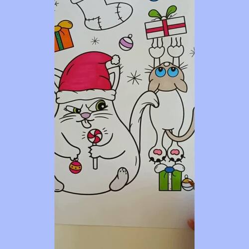 Christmas cat coloring page, Fun Christmas kitten coloring sheet ...
