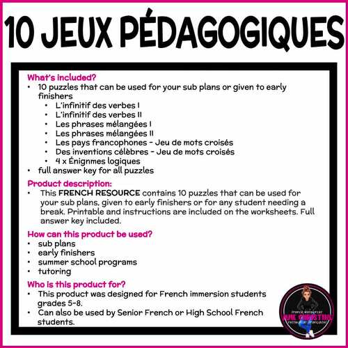 GROWING BUNDLE - JEUX PÉDAGOGIQUES - Pour la suppléance - French Puzzles