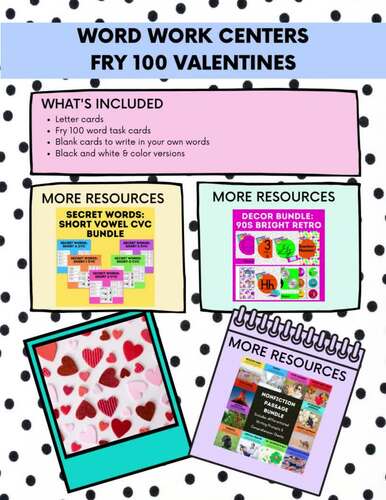 Word Work Center: Fry 100 Valentine's Day Theme by Ms Beh in K | TPT