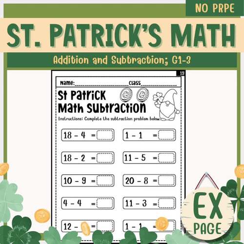 St Patrick's Day Math Add to & Subtract Worksheets; Spring Printable G1-3