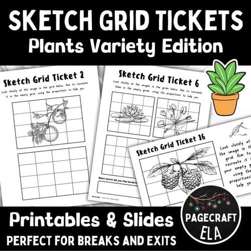 Art Sketch Grid Activity Printables with 20 Plants and Botany Reference ...