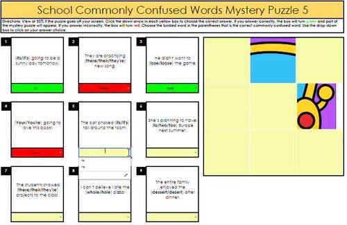 4th Grade Grammar Commonly Confused Words Mystery Puzzle Digital Activity 5