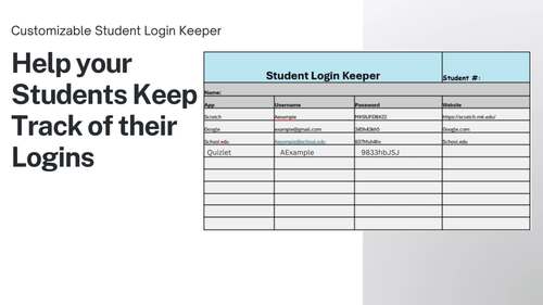 Student Login Keeper - Organize Students Logins - Help Remember Passwords