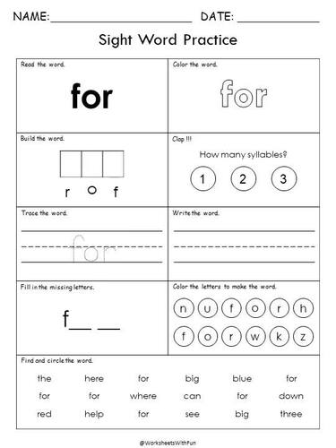 Sight Words, Sight Word Practice, Kindergarten Worksheets, Activities ...