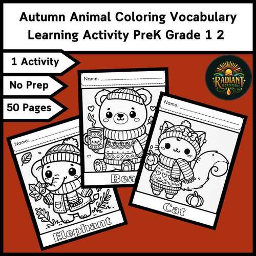 Autumn Animal Coloring Vocabulary Learning Activity Fun PreK Grade 1 2