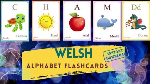 WELSH Alphabet FLASHCARD with picture, Learning WELSH, Welsh Letter ...