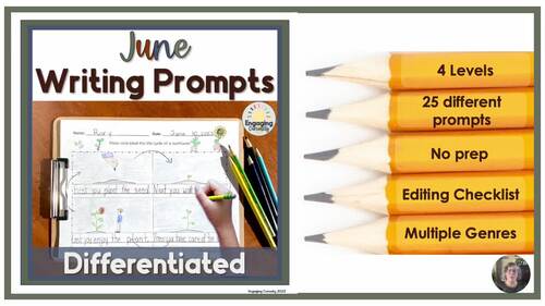 June Differentiated EOY & Summer Writing Prompts & Writing Paper with ...