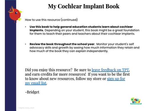 Self Advocacy Skills - My Cochlear Implant Book for Deaf Education & Speech