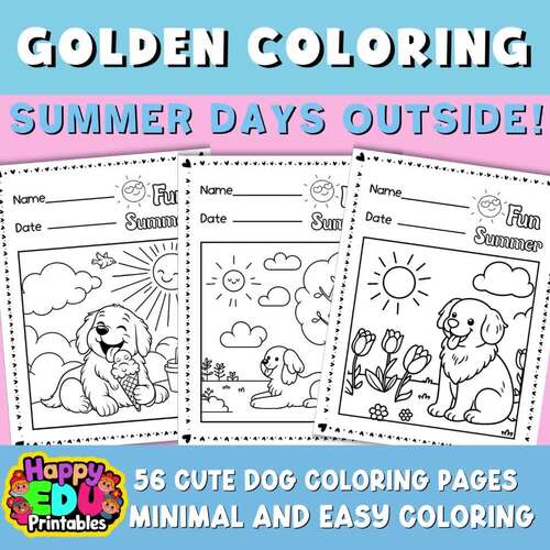 Fun Golden Dogs Coloring Sheets In Summer | Big Pack Dog Coloring Activity