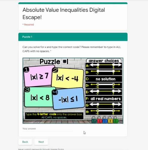 Absolute Value Inequalities Digital Math Escape Room Activity | TPT