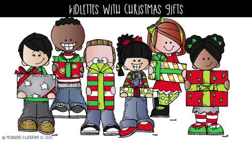 Kidlettes with Christmas gifts clip art Mini by Melonheadz Clipart