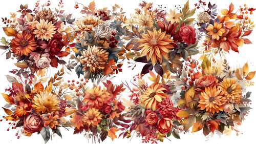 Watercolor Autumn Bouquets Clipart Set of 20 Files by ArtisticTimberStudio
