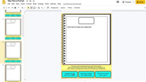 Digital May Spring Writing Prompts for Google Slides by Second Grade Smiles